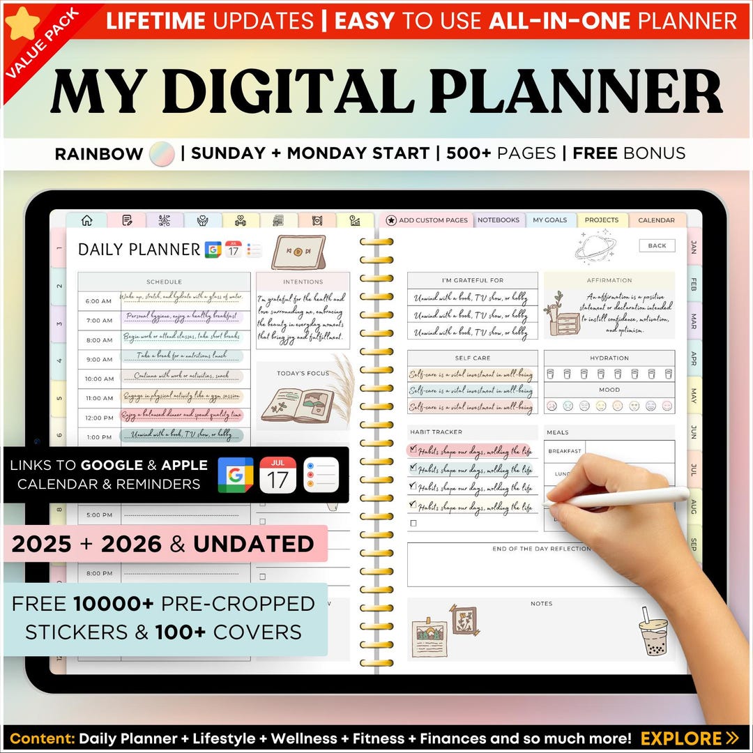 All-in-one Digital Planner 2025 2026 2027, Hyperlink Digital Planner ...