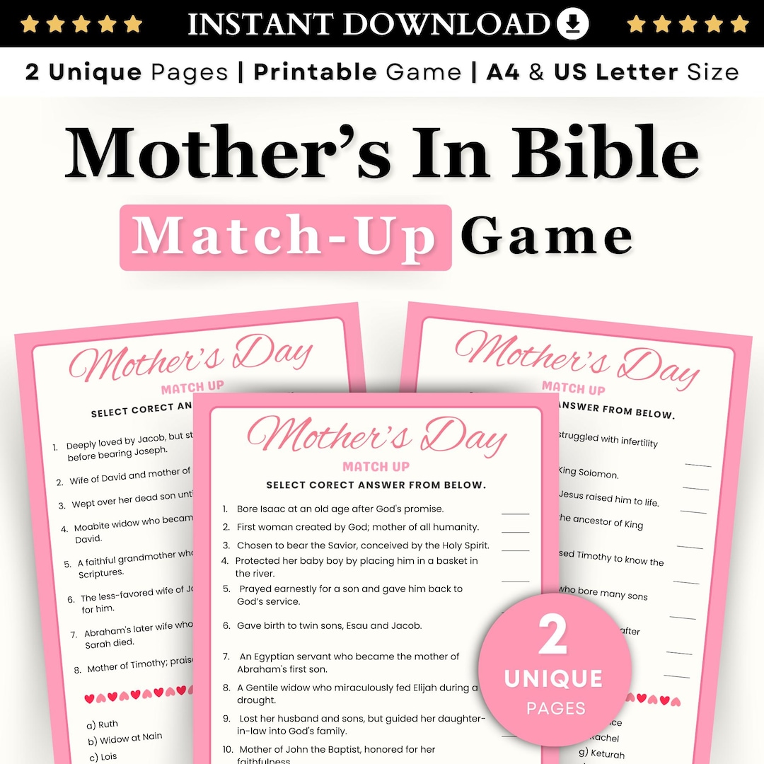 Mothers in the Bible Mother's Day Matching Game, Mothers Day Game for ...