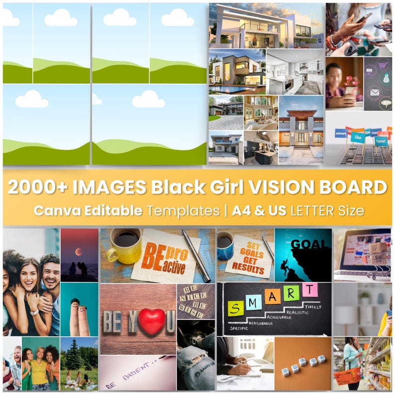 Black Girl Vision Board 2025 Kit Printable, Affirmations & Quotes for ...