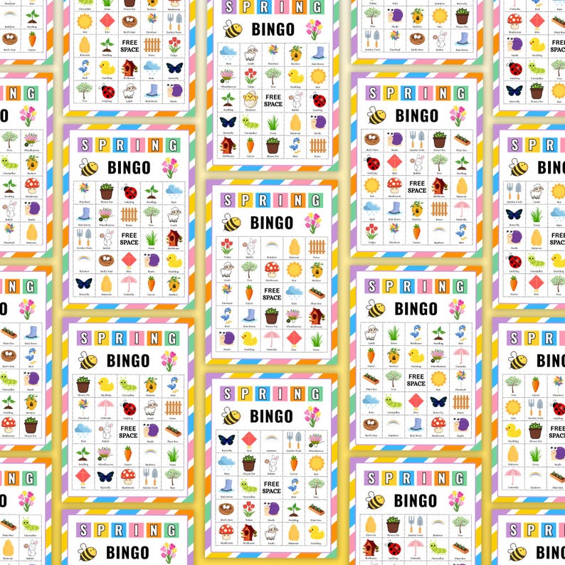 Spring Bingo, 50 Printable Spring Bingo Cards, Spring Party Game ...