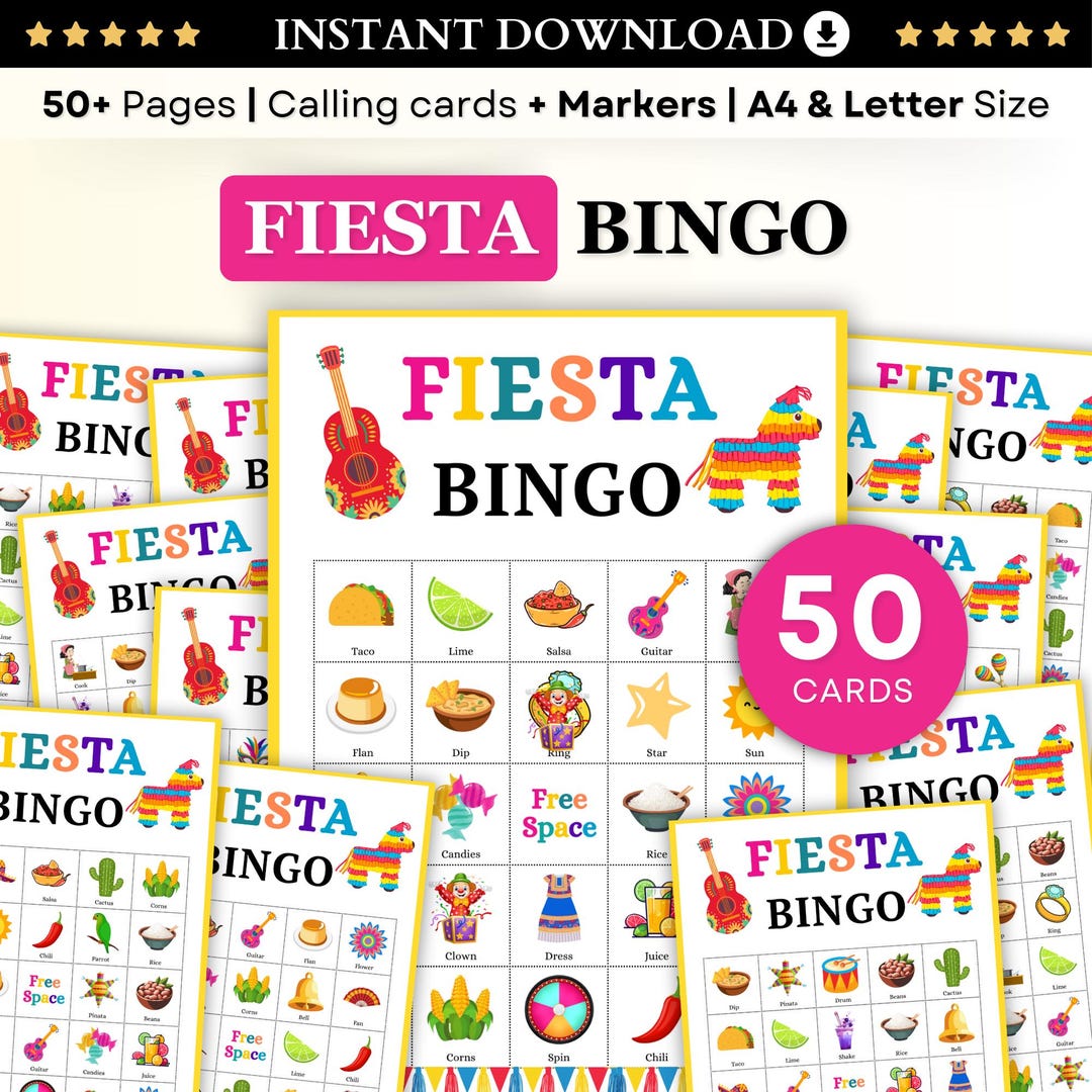 Fiesta Bingo, 30 Printable Fiesta Bingo Cards, Fiesta Activity for Kids ...