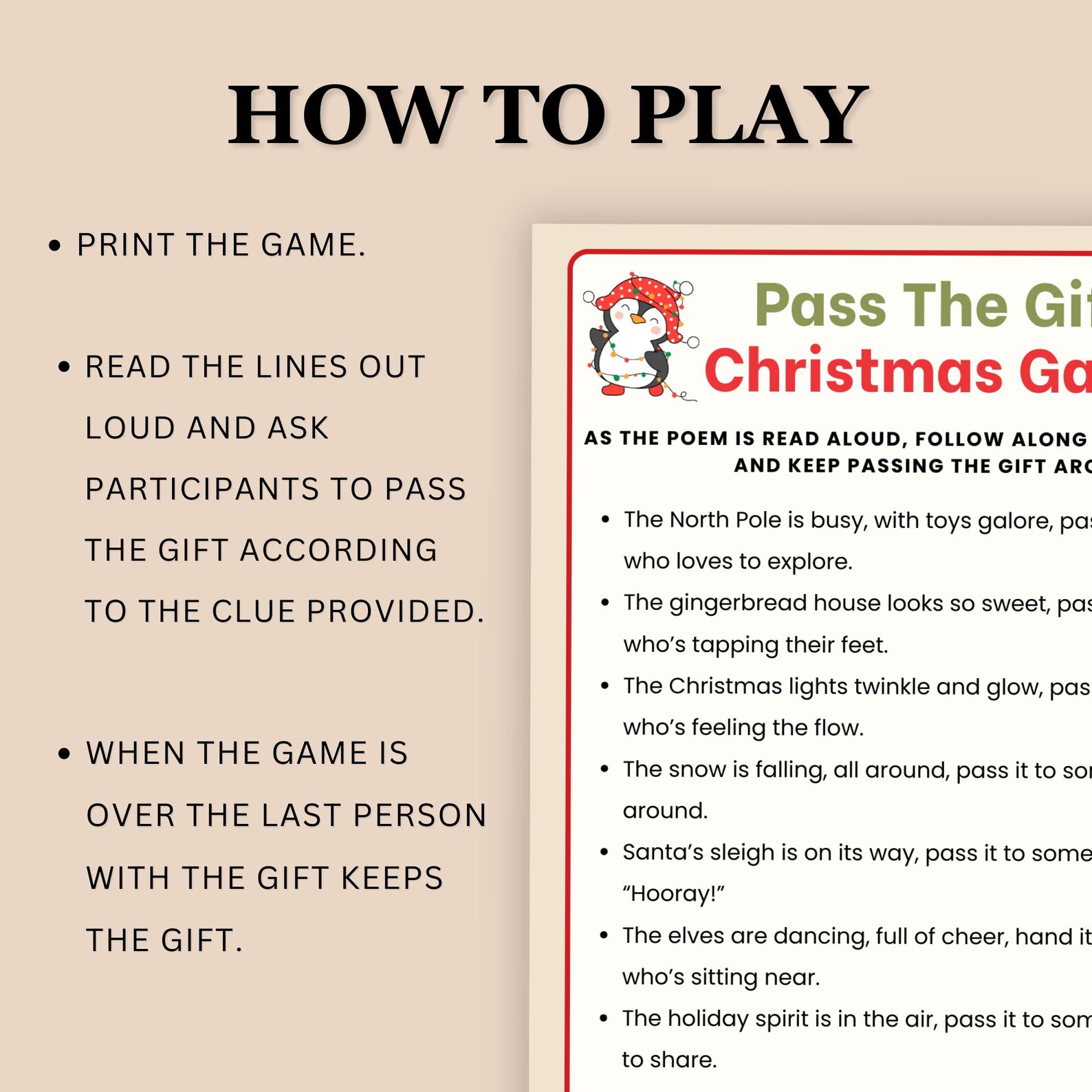 Christmas Pass the Gift Game Printable, Office Christmas Party Games ...