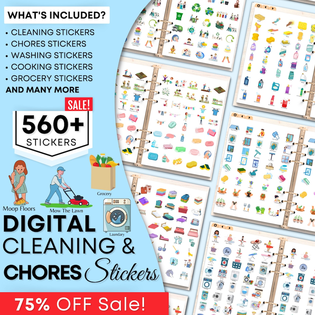 Cleaning Digital Stickers Book for Goodnotes, PNG Files of Digital ...