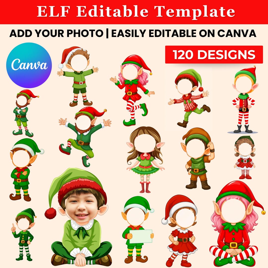 Elf Photo Templates, Add Your Face, 120+ Designs, Christmas PNG PSD PDF ...