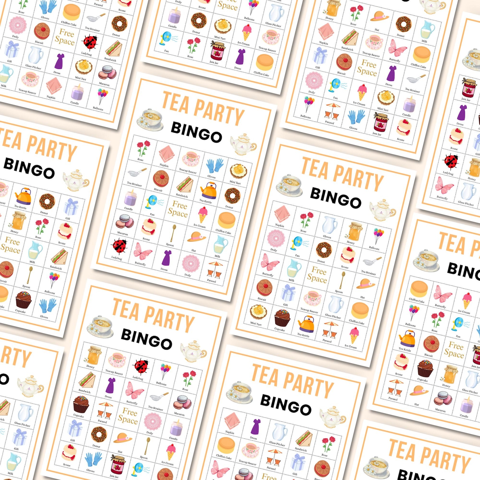 Tea Party Bingo, 40 Unique Printable Tea Party Bingo Cards, Tea Party ...