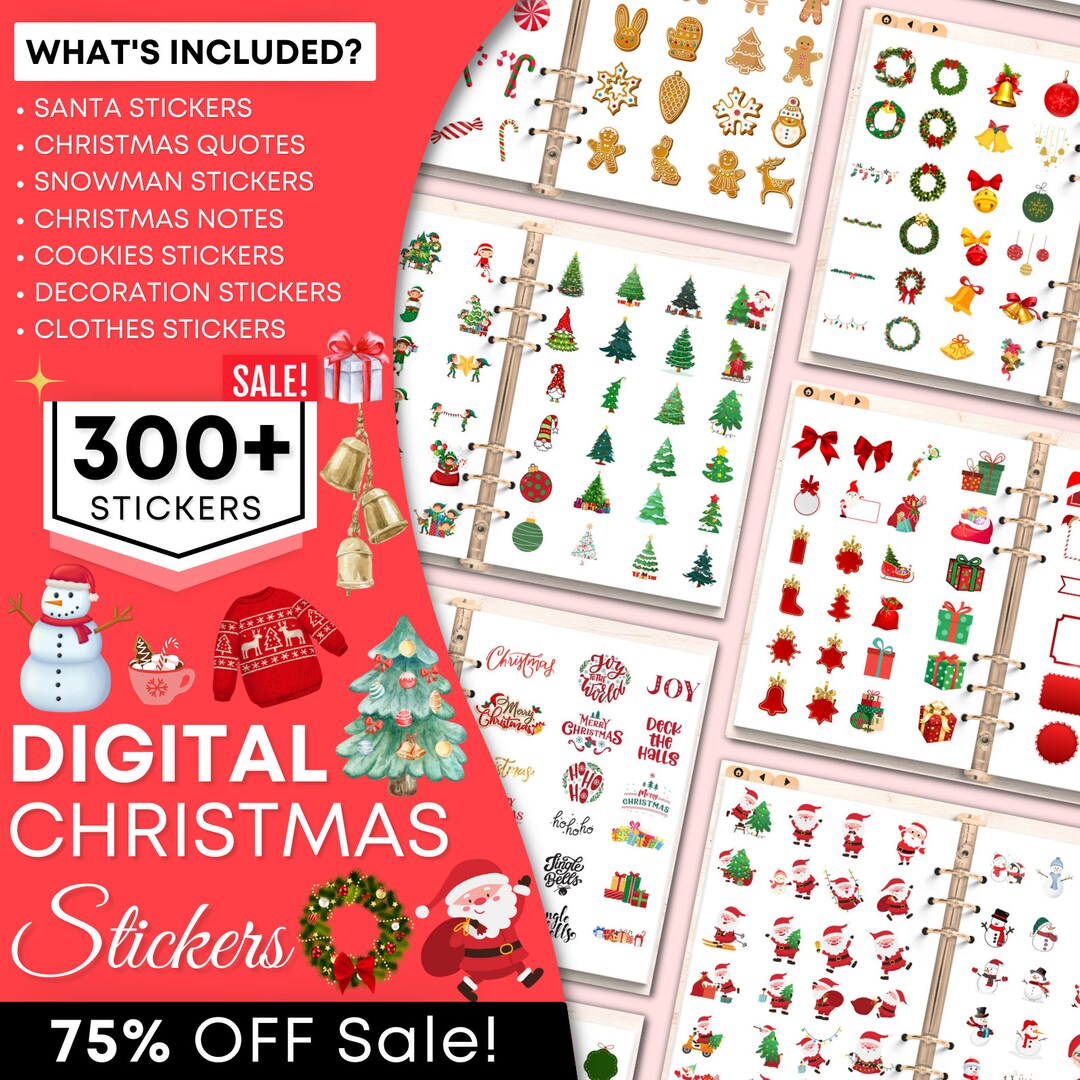 Christmas Digital Stickers Book for Goodnotes, PNG Files of Digital ...