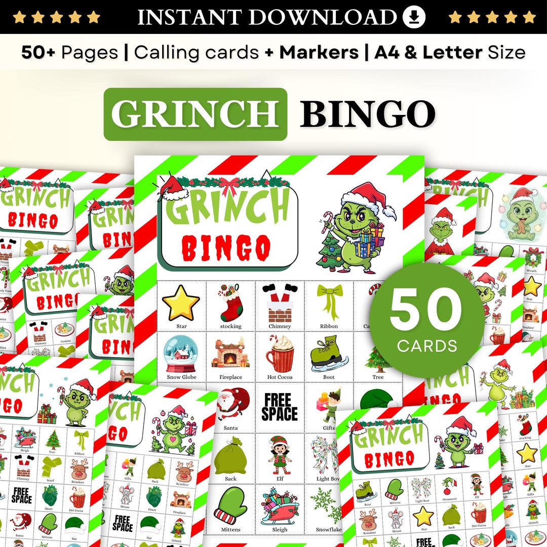 Grinch Bingo, Grinch Christmas Games Bundle, Printable Digital Game ...