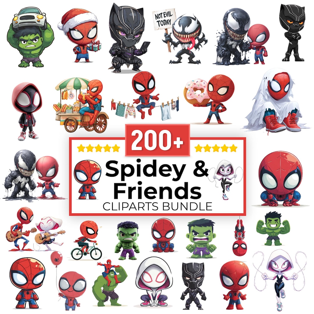 200+ Cute Spidey & Friends Clipart Bundle | Superhero Pngs | Chibi ...