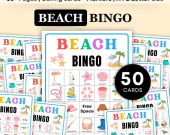 Beach Bingo, 50 Printable Beach Day Bingo Cards, Kids Printable, Summer ...