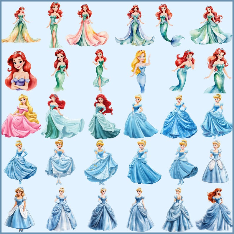 Watercolor Princess Clipart, Unique Hand Drawn Princess Graphics ...