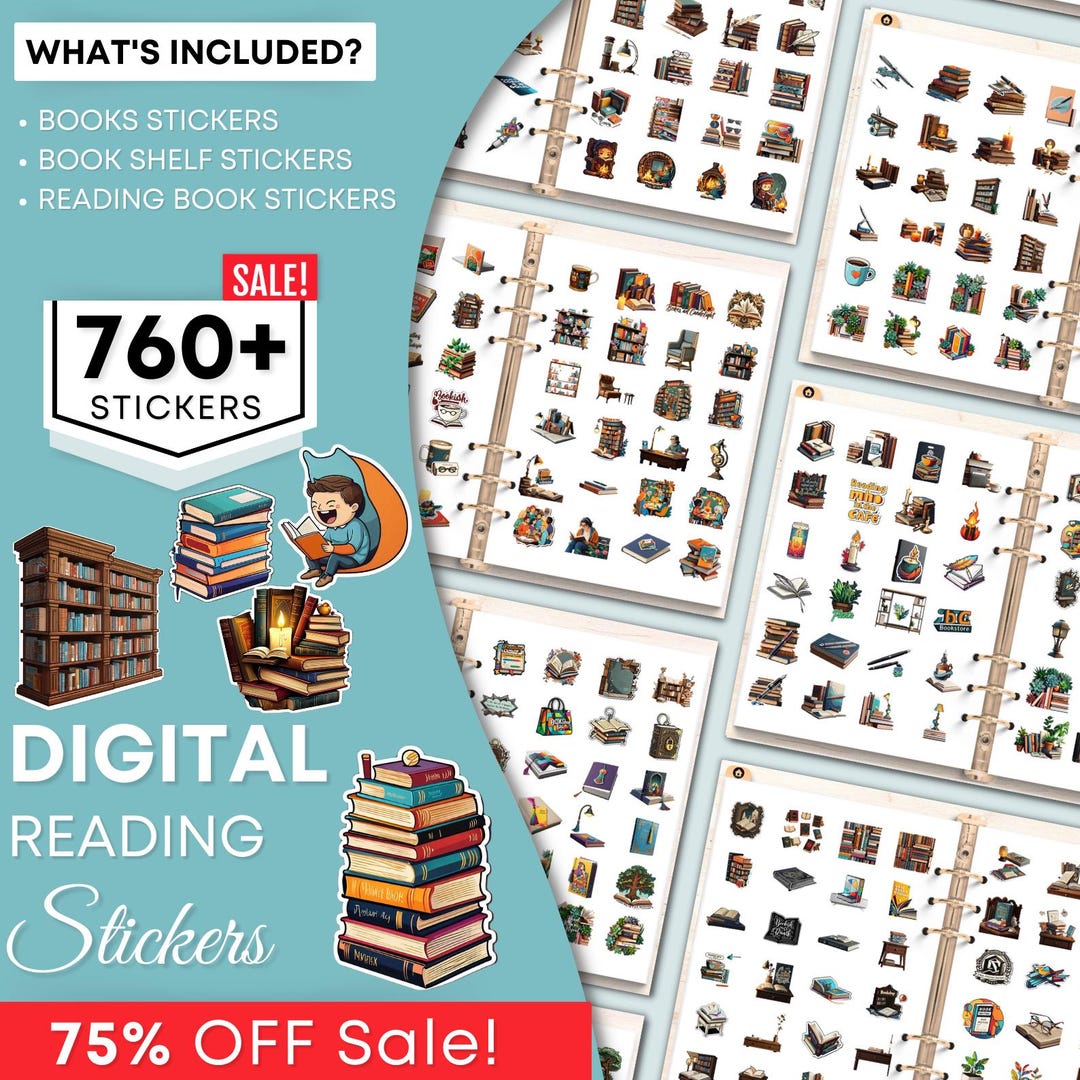 760+ Book Lover Digital Stickers, Goodnotes Stickers, Reading Time ...