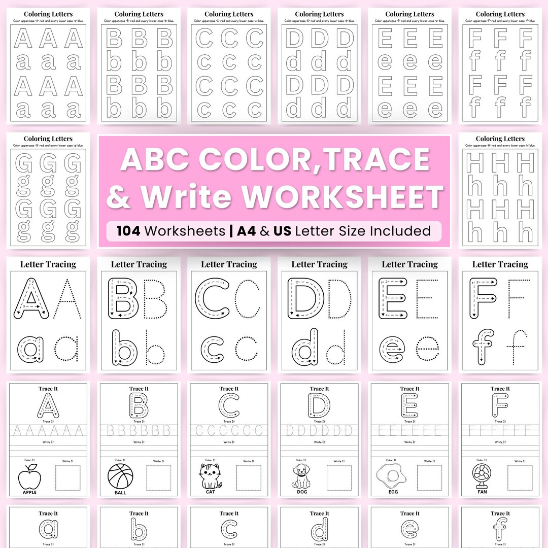 Letter Trace & Color Worksheet Printable, Alphabet Busy Book, Learning ...