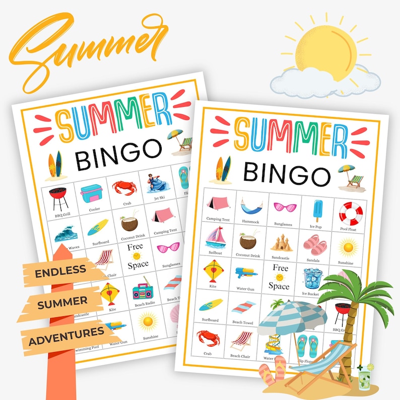 Summer Bingo Cards Printable, Beach Bingo Game for Kids, Vacation ...