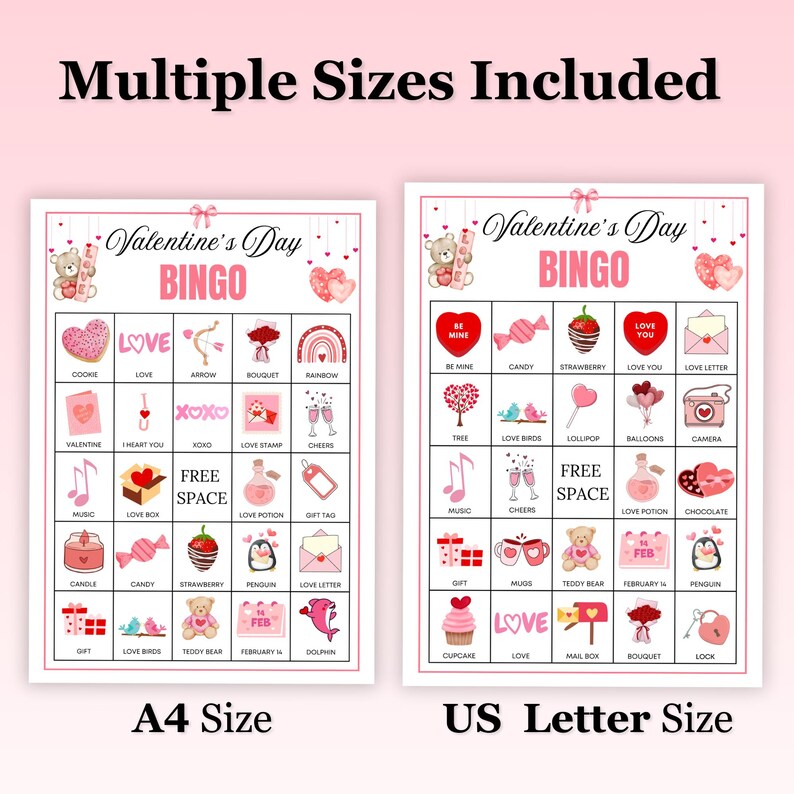 60 Valentines Bingo Game Cards Printable, Valentine's Day Bingo Cards ...