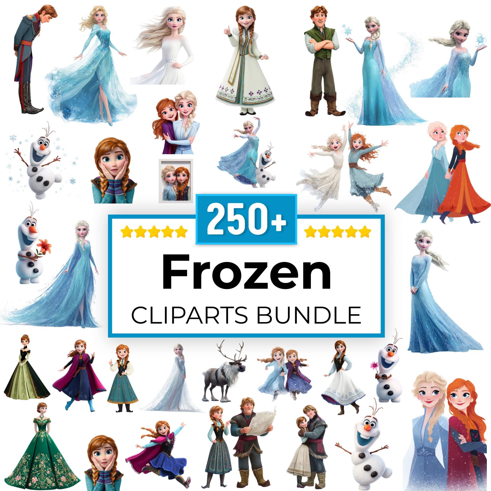 250+ Frozen-inspired Clipart Bundle | Cute Princess Pngs | High-quality ...