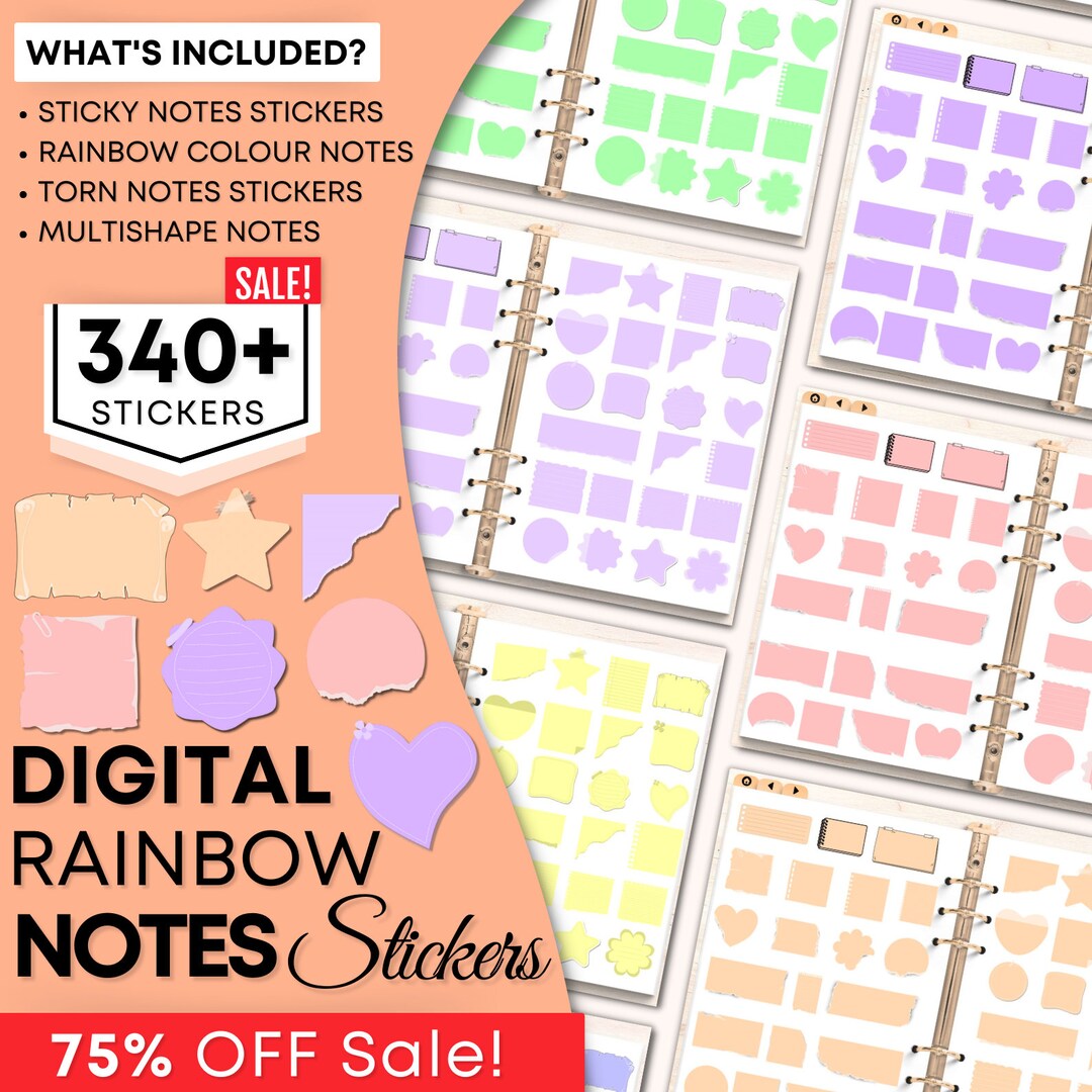 Rainbow Digital Planner Stickers, Student Digital Sticky Notes for iPad ...