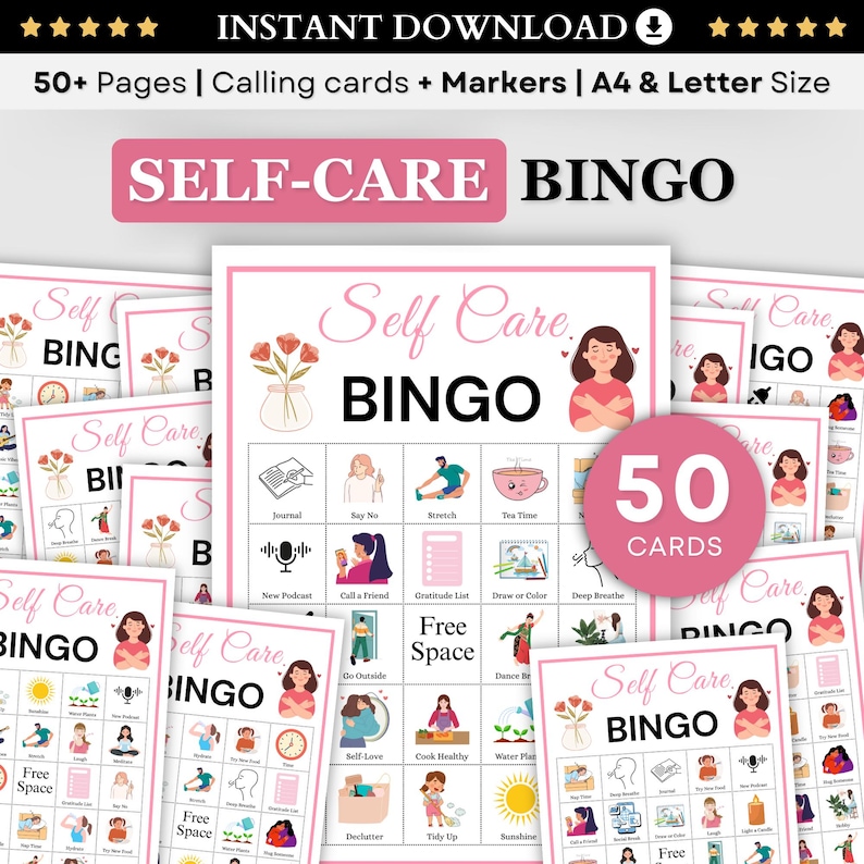 Self Care Bingo, 50 Self Care Bingo Cards, Self Care Challenge, Self ...