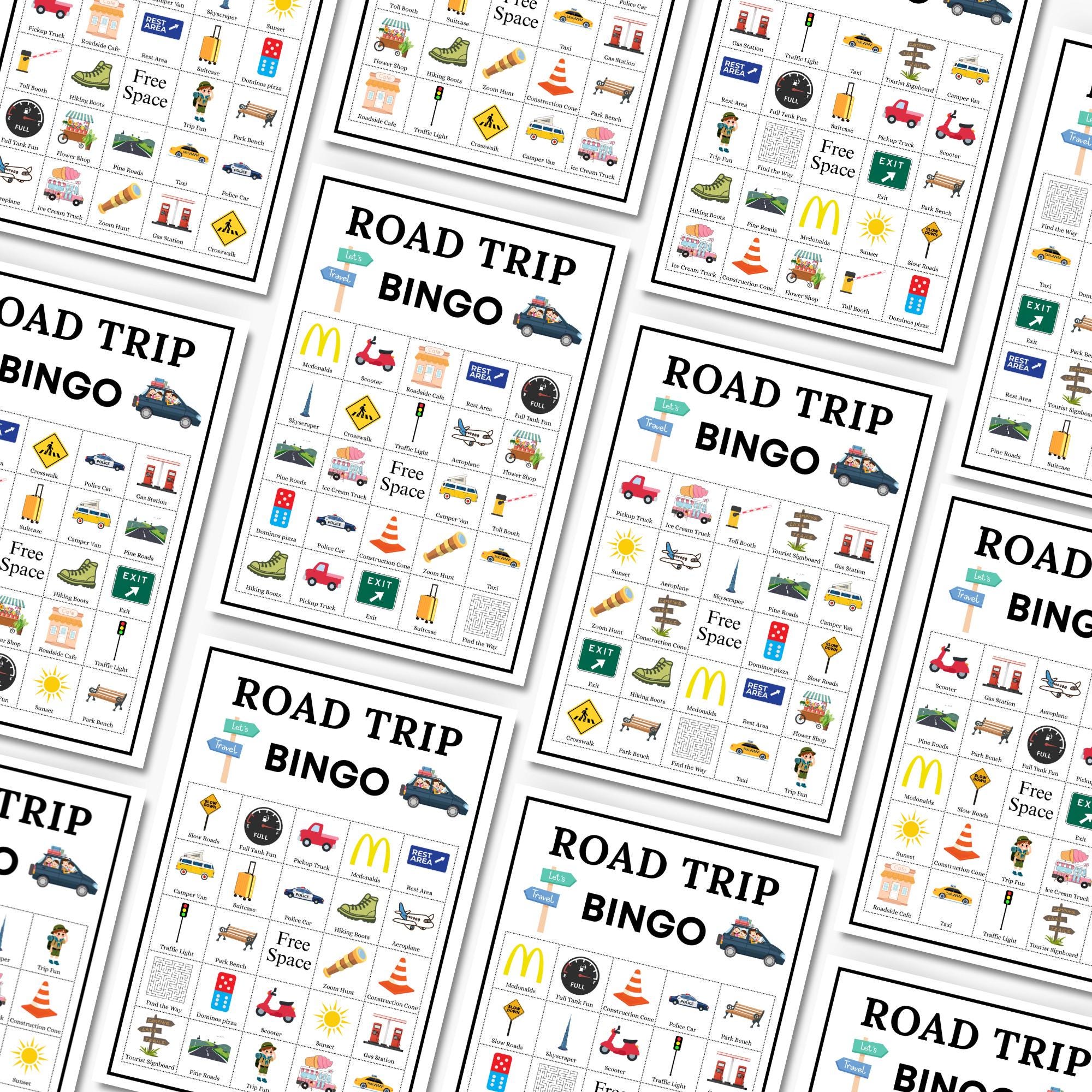Road Trip Bingo Game Printable – 50 Travel Cards for Kids & Adults, Car ...