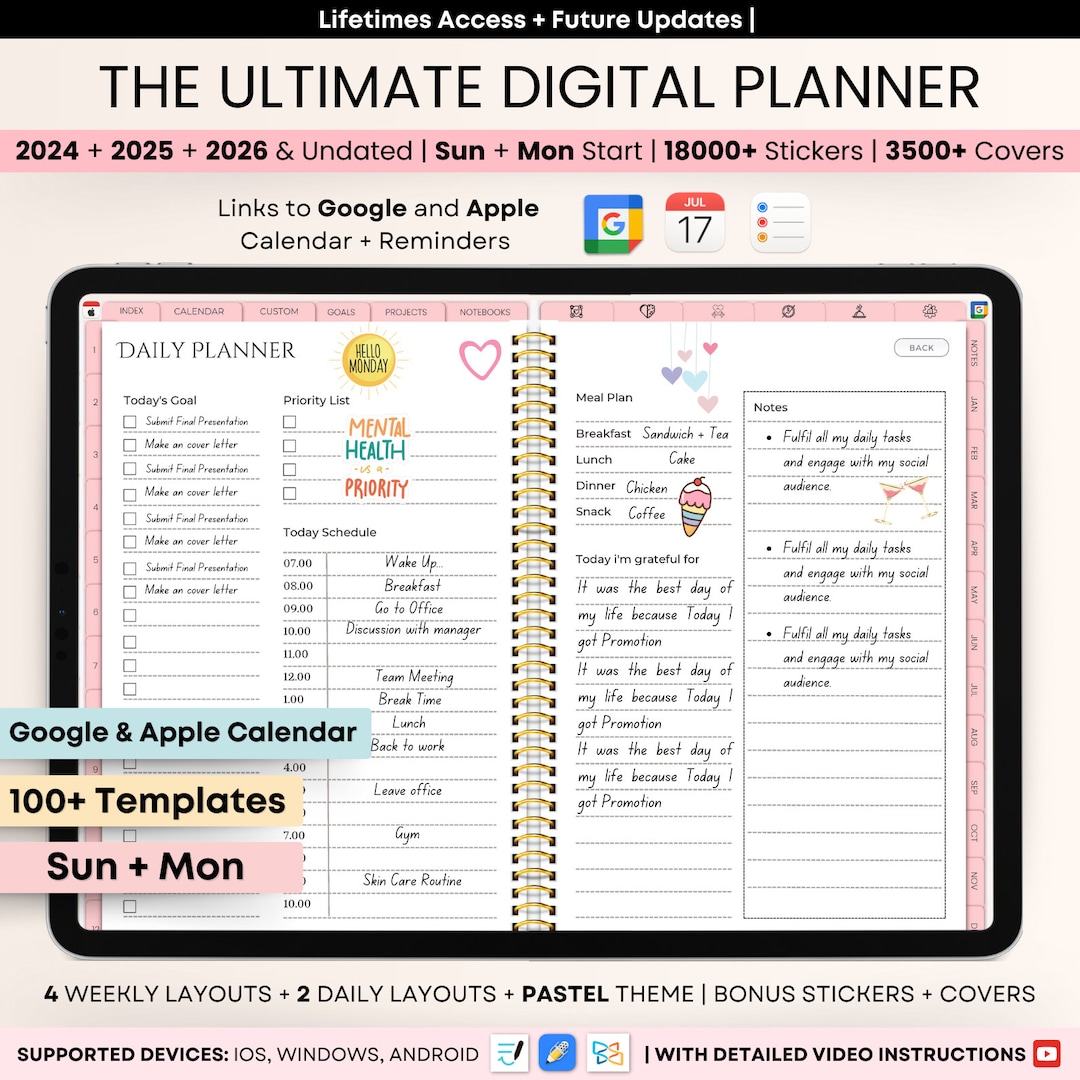 All-in-one Digital Planner 2024, 2025, 2026, Undated Digital Planner ...