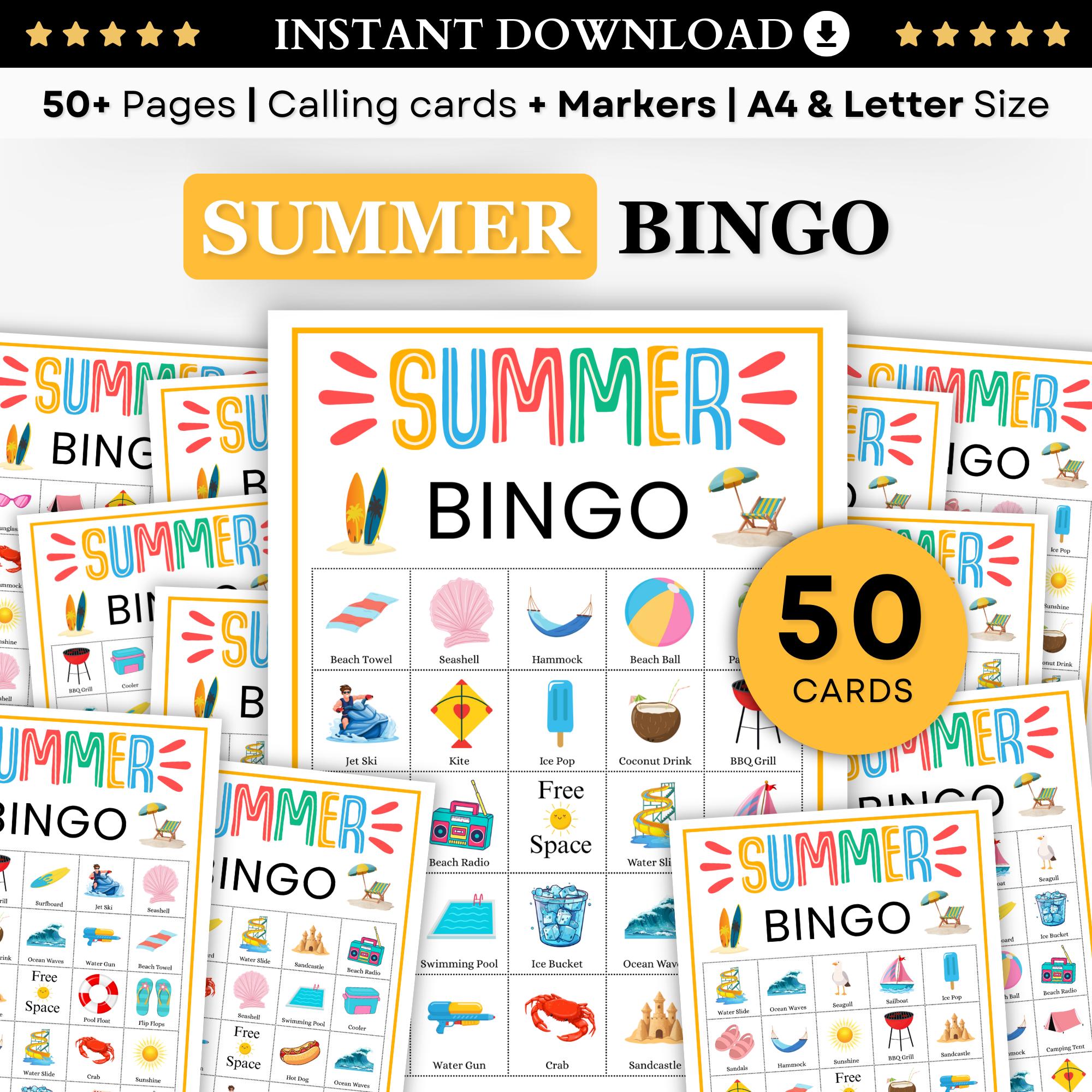 Summer Bingo Cards Printable, Beach Bingo Game for Kids, Vacation ...