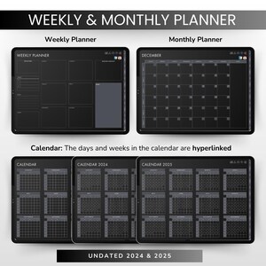 Dark Mode All-in-one Digital Planner 2024, 2025, 2026, Digital Planner ...