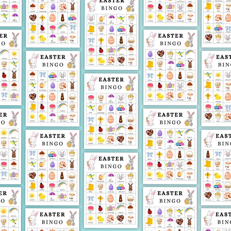 Easter Bingo, 50 Printable Easter Bingo Cards, Easter Activity for Kids ...
