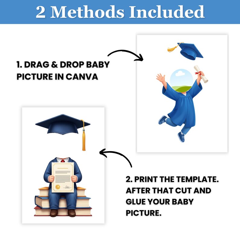 Graduation Kids Add Face, Editable Canva Template, Printable Craft ...