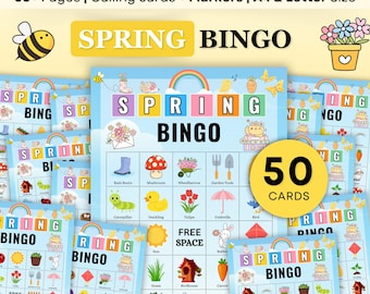 50 SPRING Bingo Cards, Fun Spring Bingo Game, Kid Spring Activity, Fun ...
