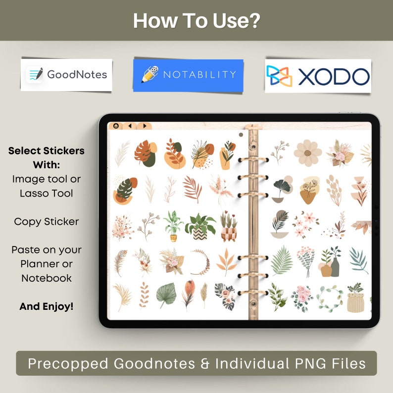Boho Botanical Digital Stickers for Goodnotes, Daily Digital Sticker ...