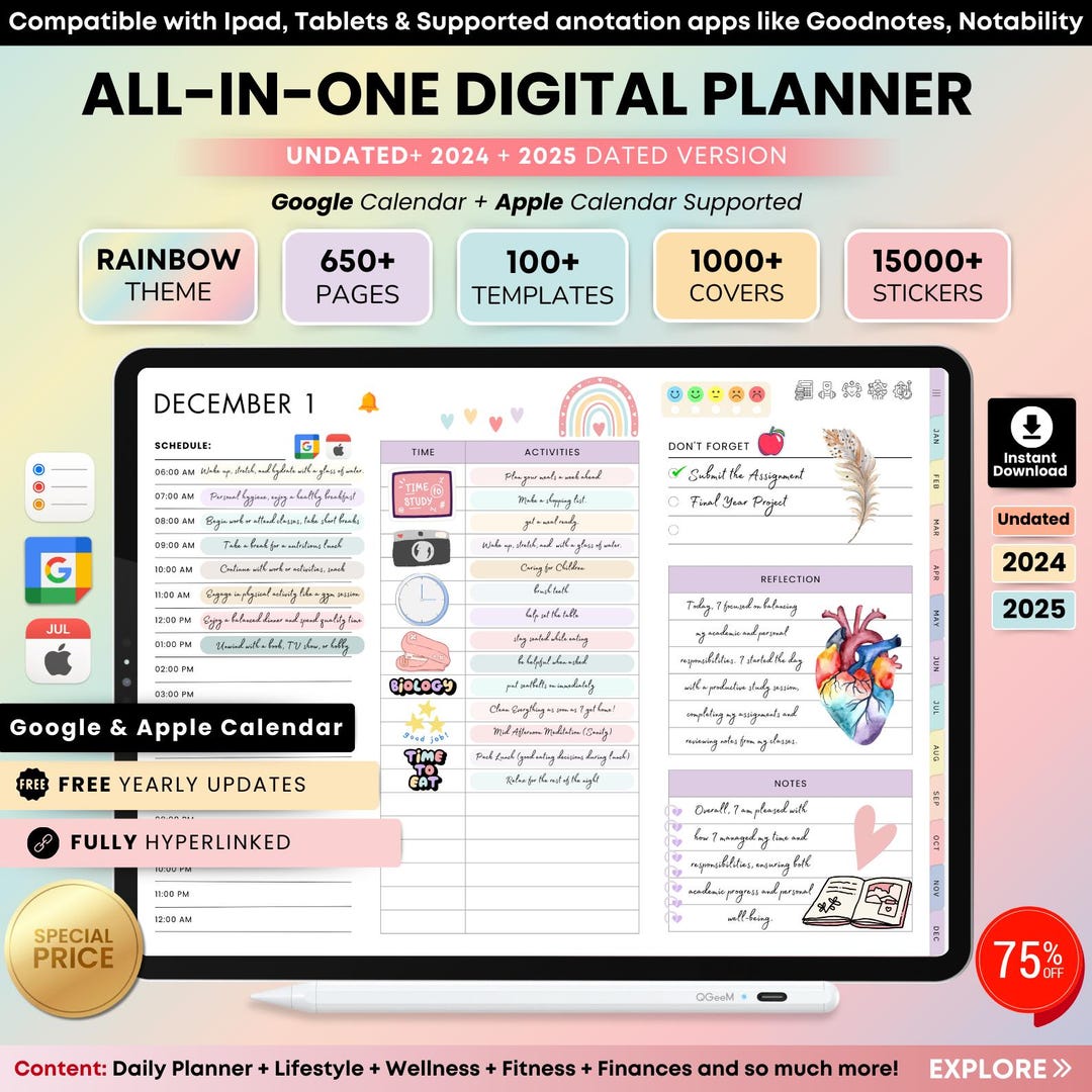 All-in-one Digital Planner 2024, 2025, 2026, Digital Planner, Digital ...