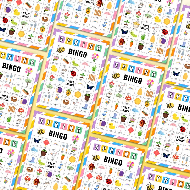 Spring Bingo, 50 Printable Spring Bingo Cards, Spring Party Game ...