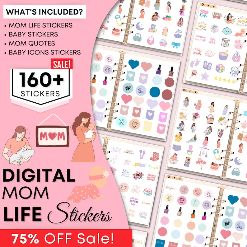 Mom Life Sticker Book for Goodnotes, PNG Files of Digital Stickers ...