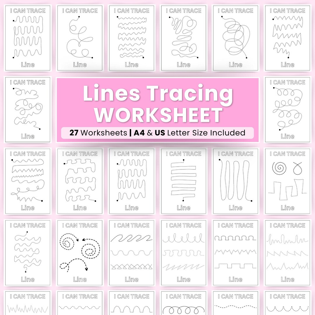 Preschool Line Tracing Worksheets Bundle, Line Trace Page Printable ...