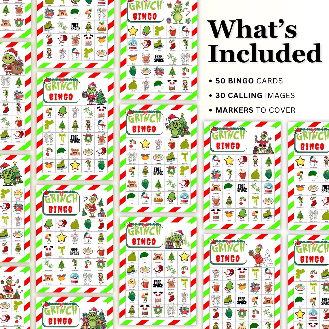 Grinch Bingo, Grinch Christmas Games Bundle, Printable Digital Game ...
