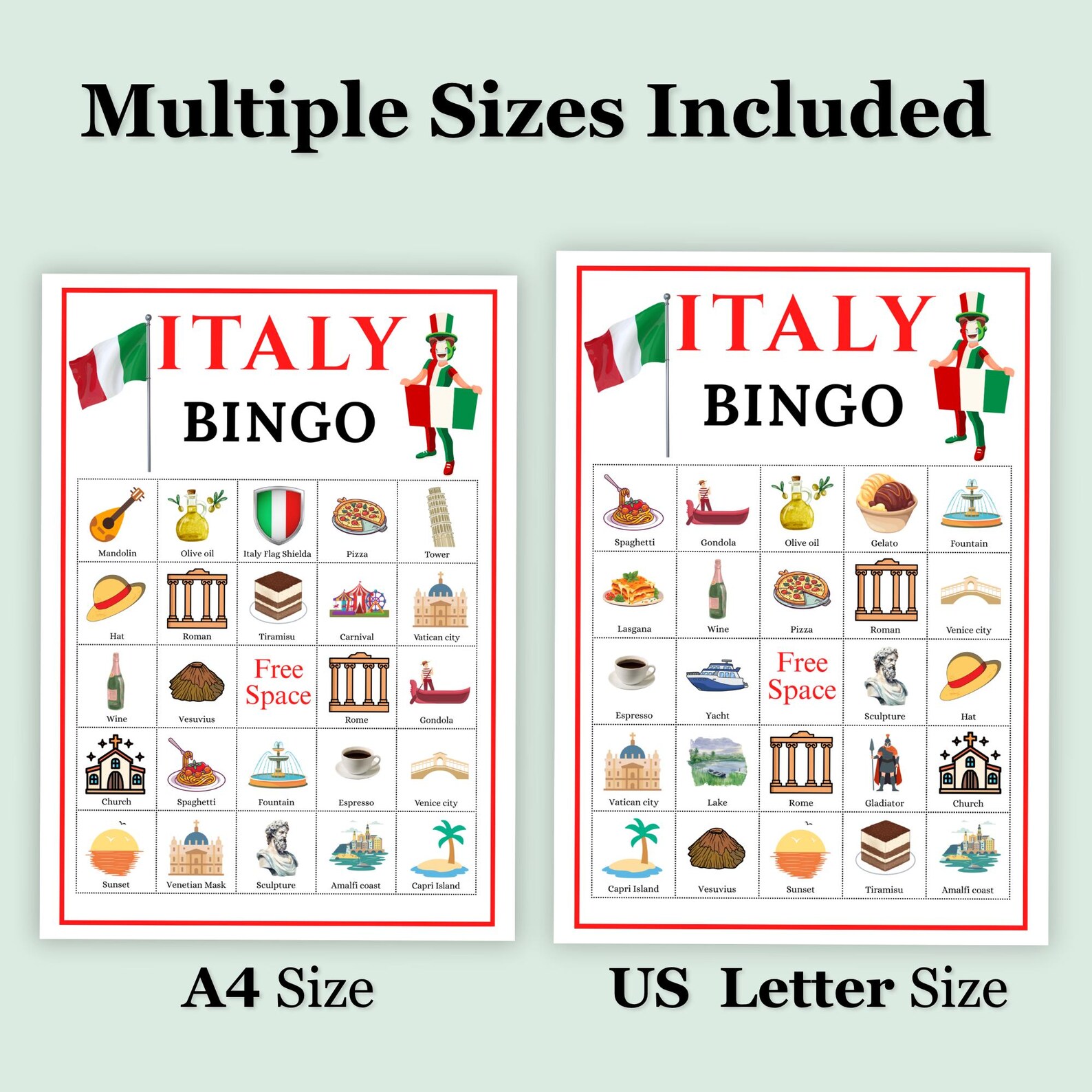Italy Travel Bingo – 50 Italian Bingo Cards, Travel Game, Italy ...