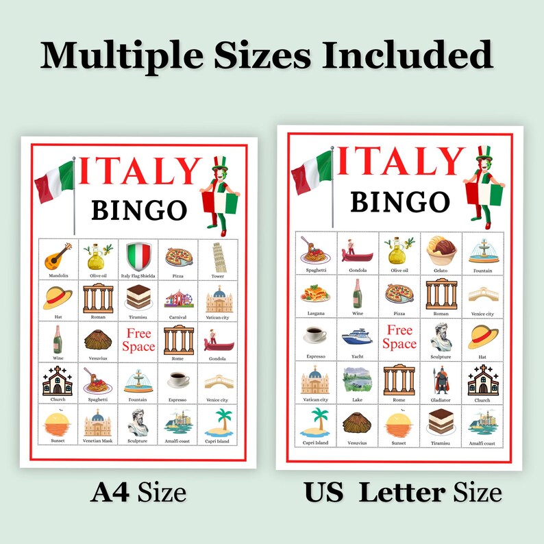 Italy Travel Bingo – 50 Italian Bingo Cards, Travel Game, Italy ...