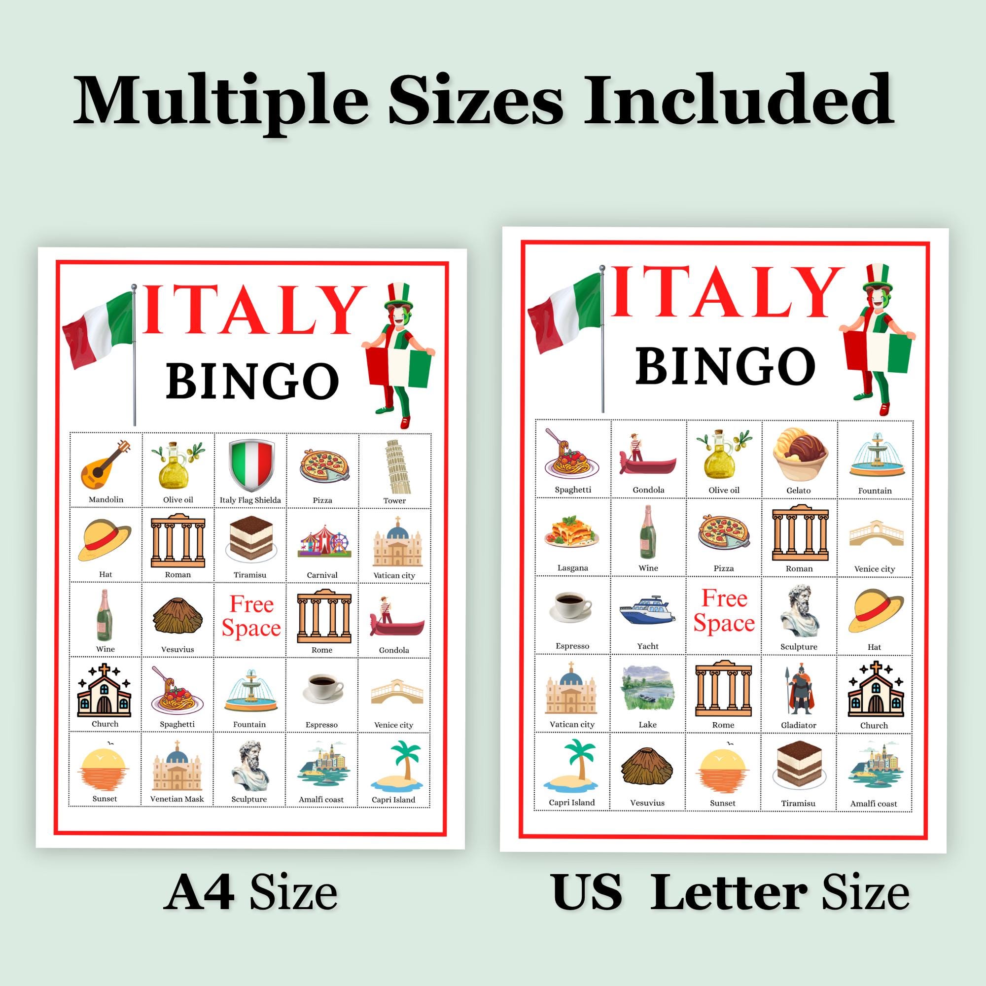 Italy Travel Bingo – 50 Italian Bingo Cards, Travel Game, Italy ...