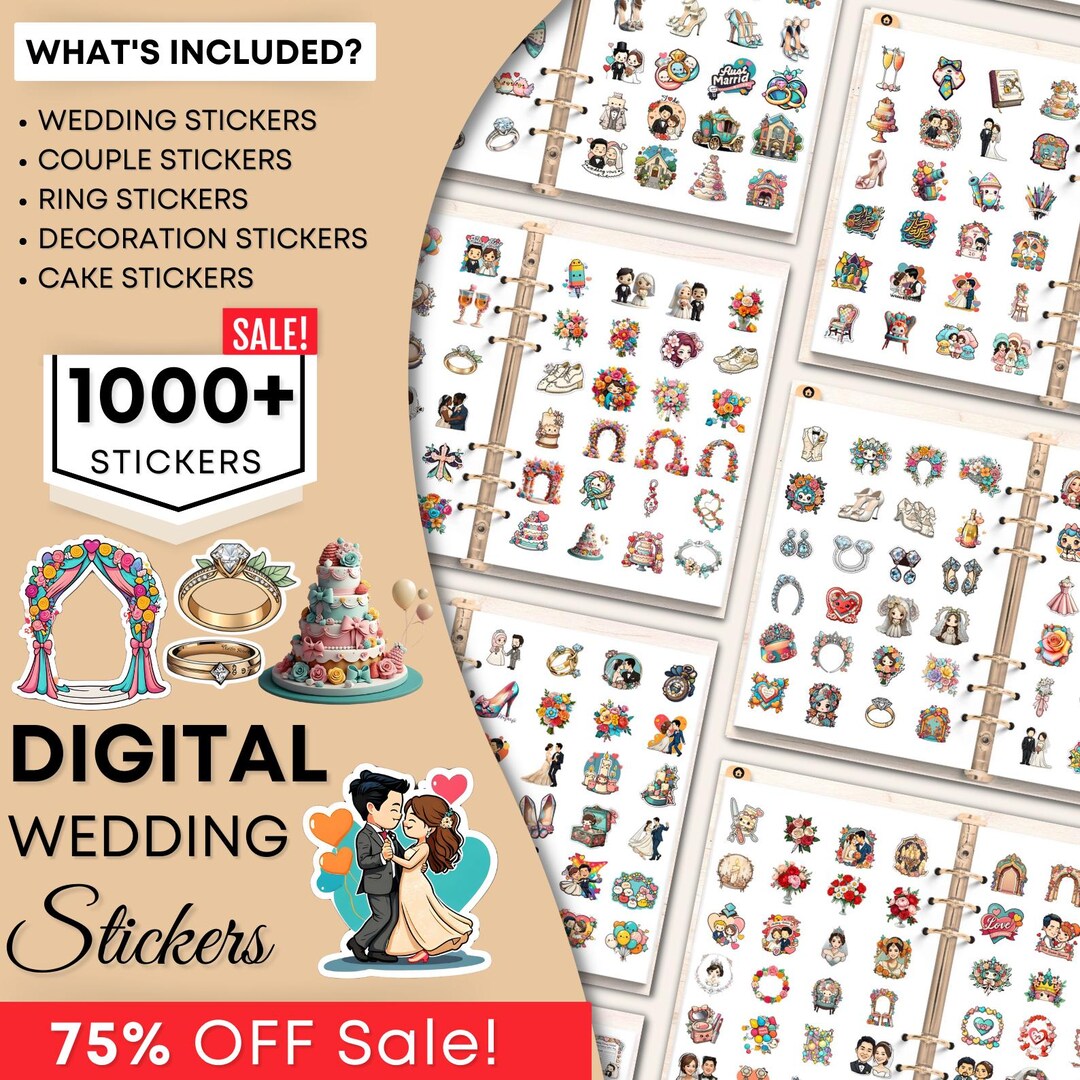 WEDDING PLANNER Digital Stickers, Bridal Pre-cropped Digital Planner ...