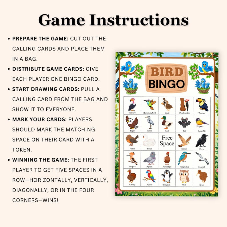 Bird Bingo Printable Game, Kids Bird Bingo, Educational Nature Game ...