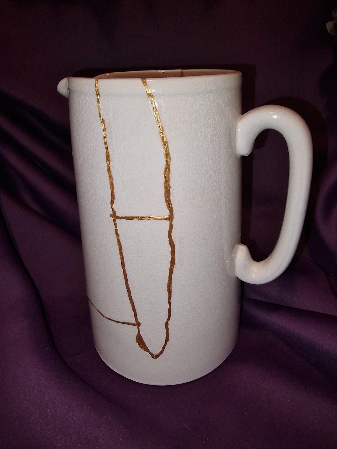 Handmade Kintsugi White / Cream Tall Jug Statement Piece free Uk ...