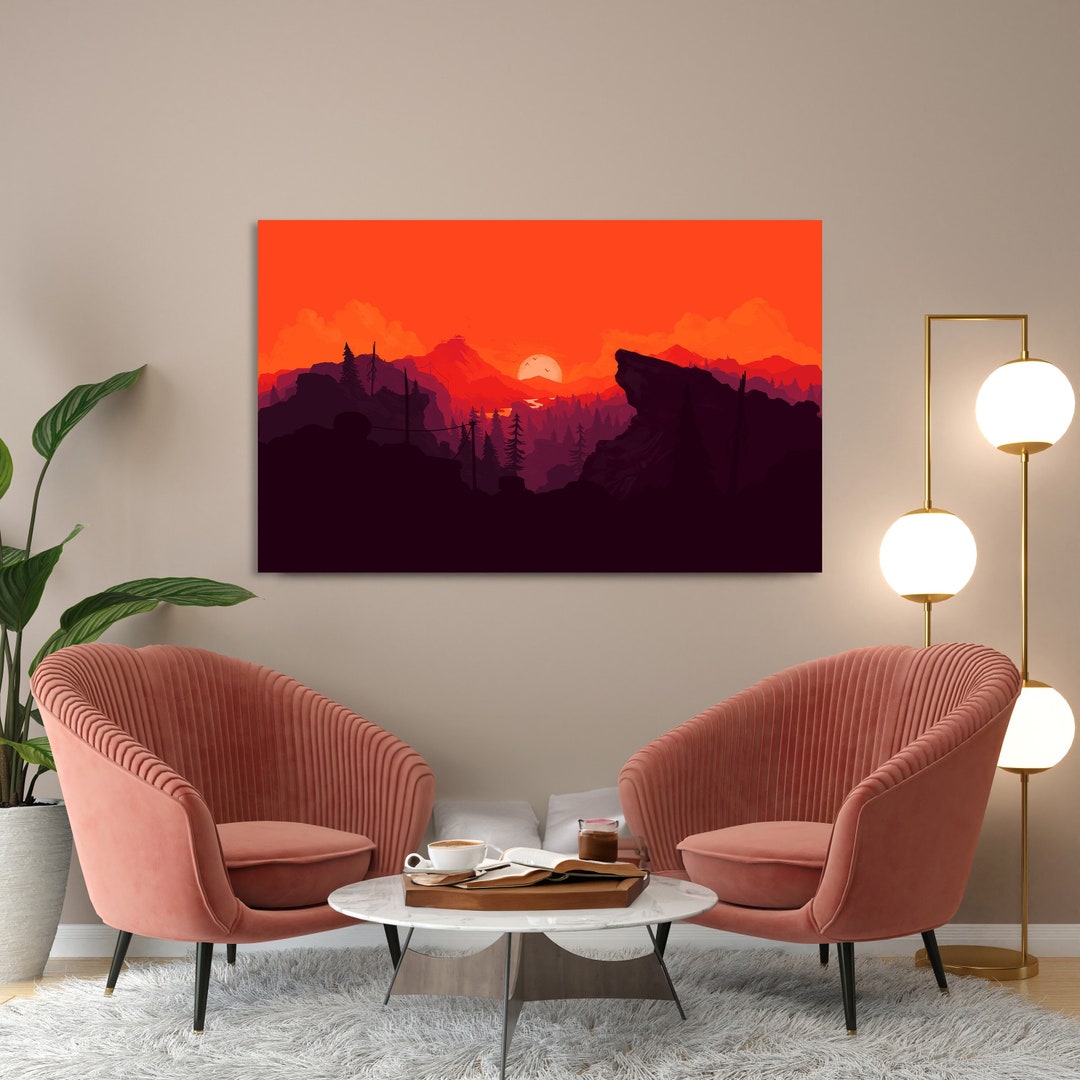 Red Sunset Forest Exotic Landscape Poster Black and White - Etsy