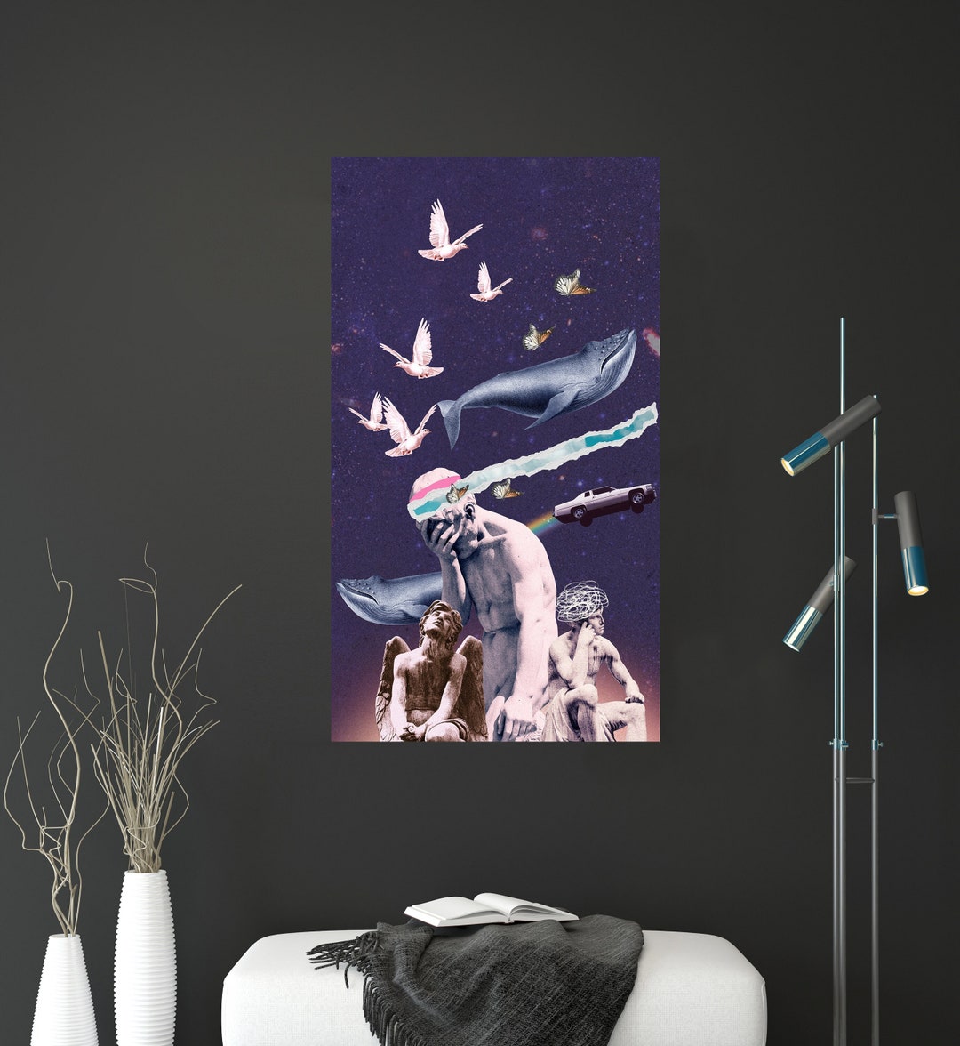 Exotic Surreal Greek God Flying Whale Poster Black and White - Etsy
