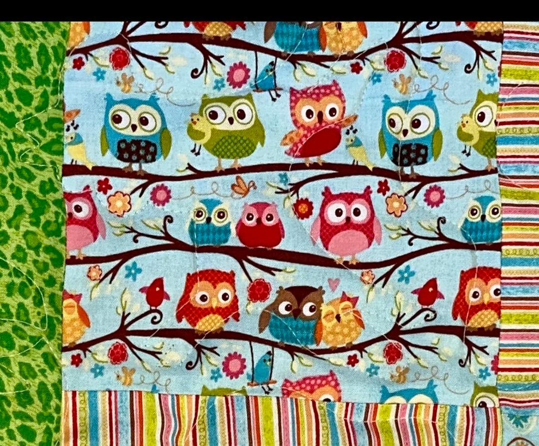 Green and Blue Owl Themed Baby Quilt Blanket Throw - Etsy