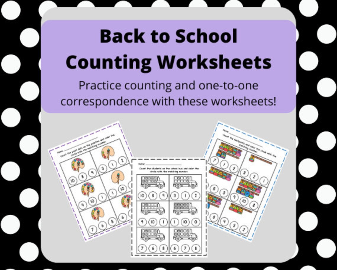 Back to School Counting Worksheets - Etsy
