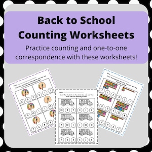 Back to School Counting Worksheets - Etsy