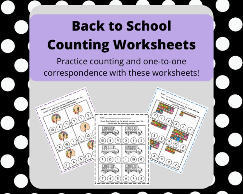 Back to School Counting Worksheets - Etsy
