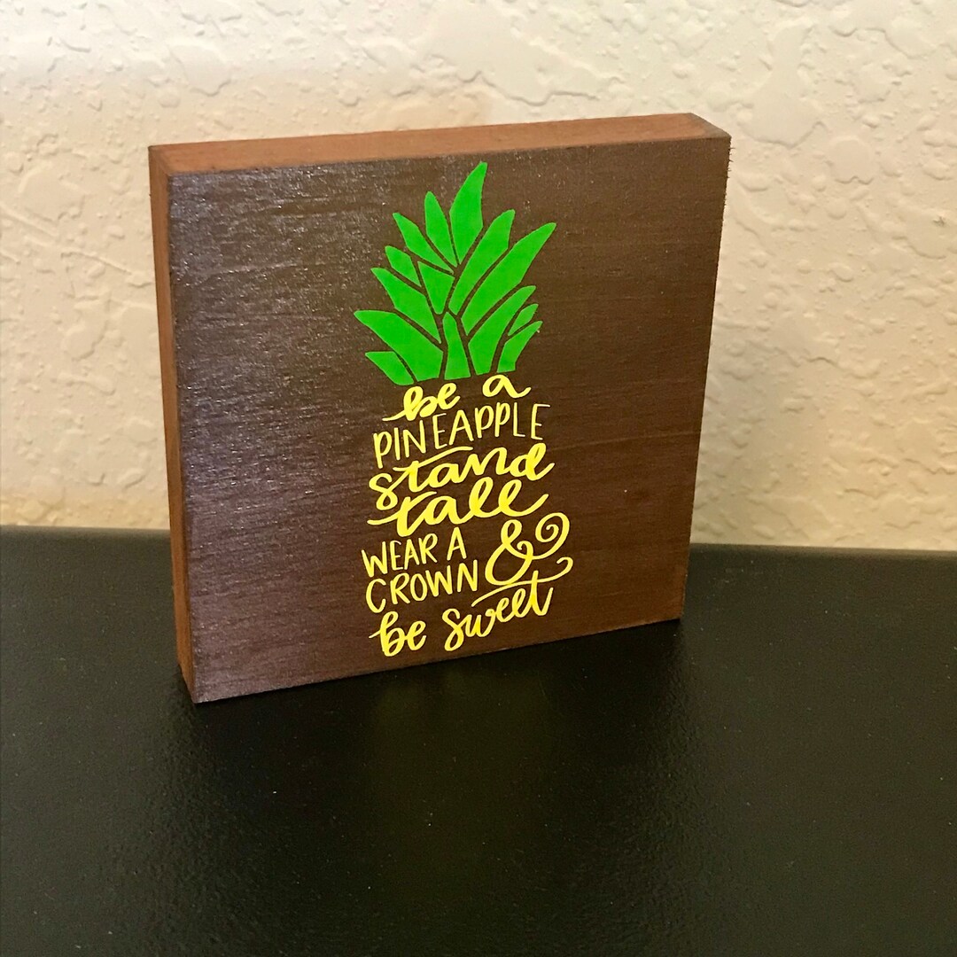 Pineapple Wooden Sign, Hand-painted Home Decor (4x4) - Etsy