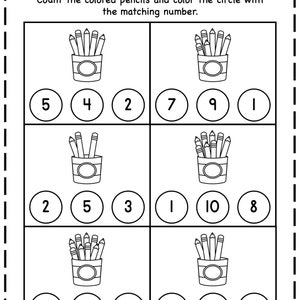 Back to School Counting Worksheets - Etsy