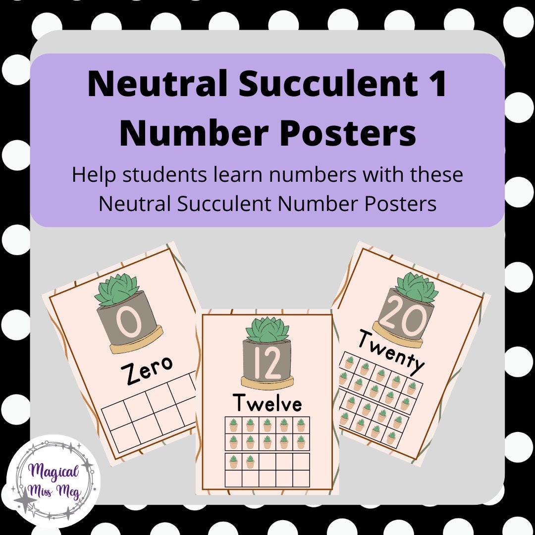 Neutral Succulent Number Posters- Set #1 - Etsy