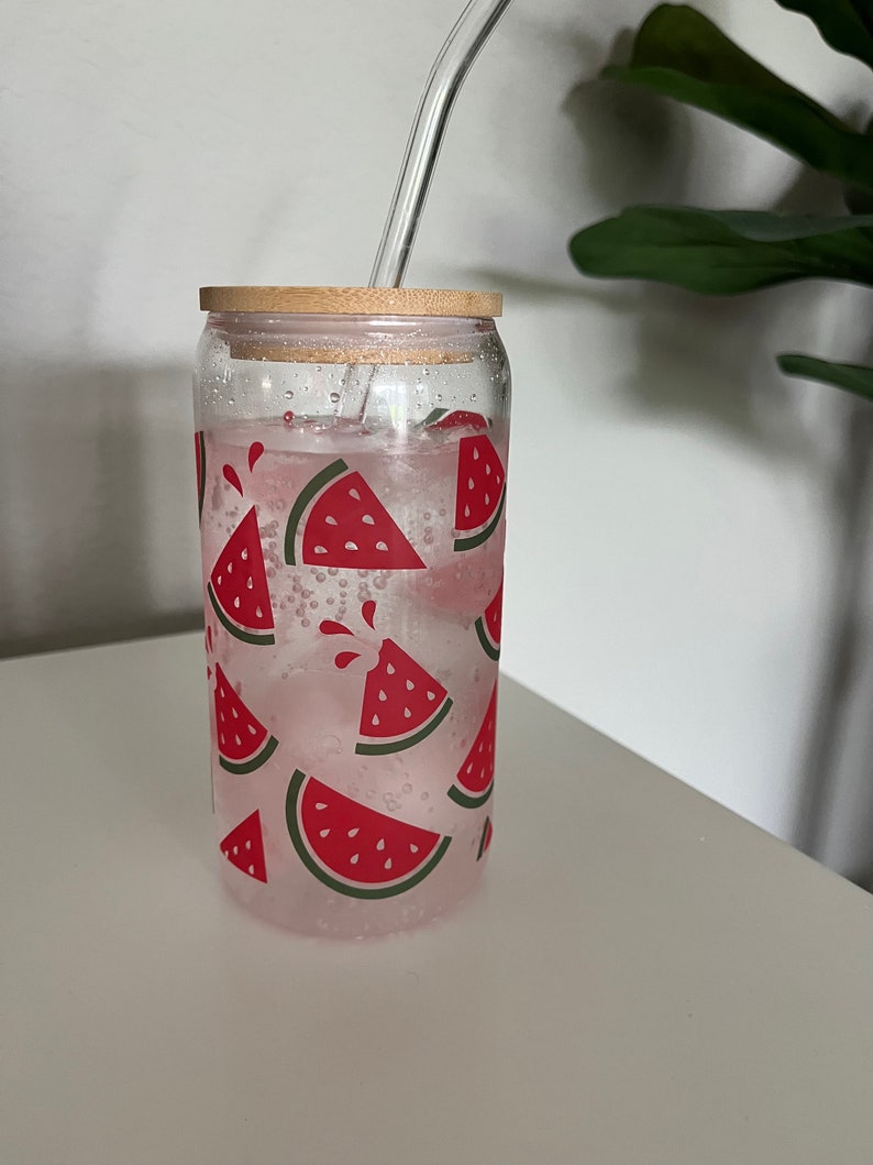 Watermelon 16 OZ Glass Can Cup - Etsy